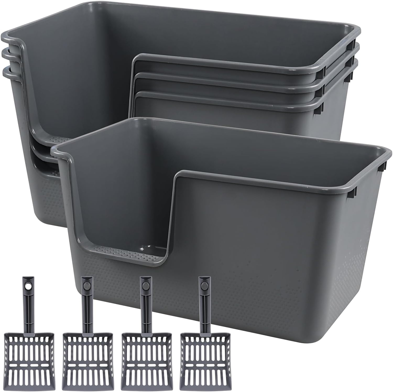 4 Pcs Large Litter Box with High Sides, Anti-Splashing Litter Pan, Open ...