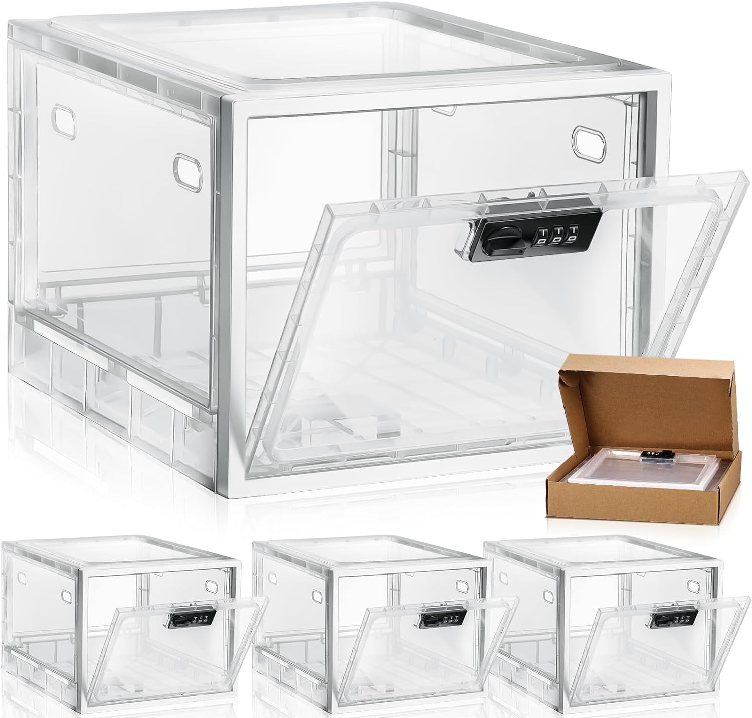 4 Pcs Large Medicine Lock Box Clear Lockable Medicine Storage Box for ...