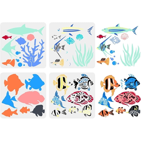 4 Pcs Layered Ocean Fish Stencil 11.8x11.8 inch Sea Ocean Creatures ...