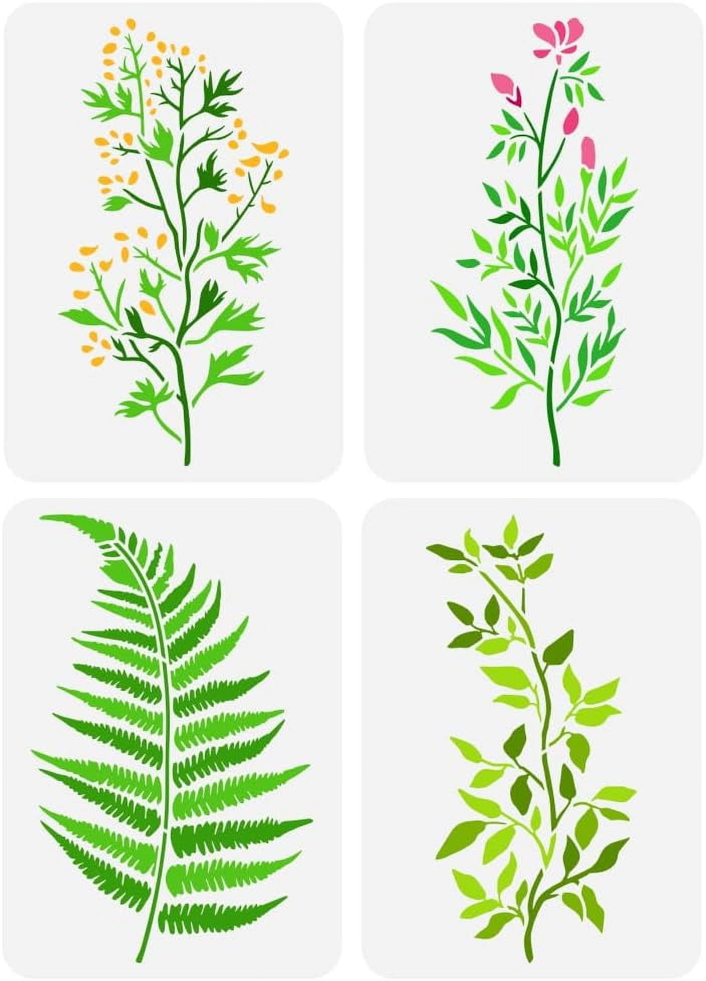 4 Pcs Leaves Flowers Stencil 8.3x11.7 inch Fern Leaf Stencils Plastic ...