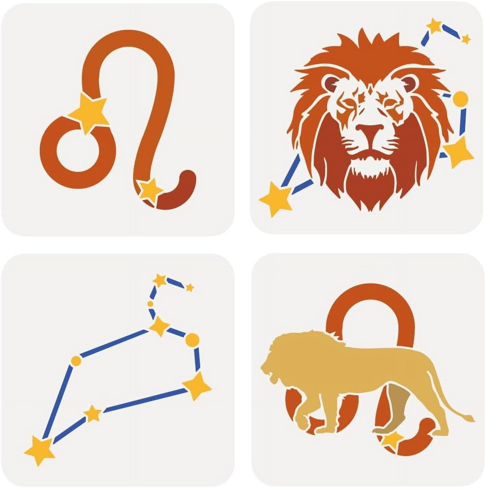 4 Pcs Leo Zodiac Sign Painting Stencil 7.8x7.8inch Reusable Leonis ...
