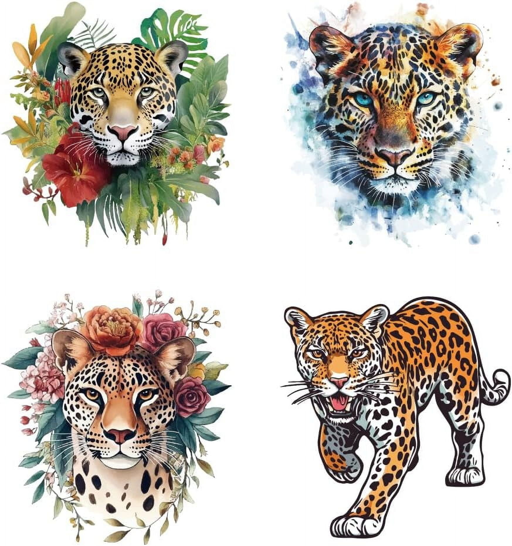 4 Pcs Leopard Iron on Decals Patches 4 Sizes Flowers Plants Animal ...