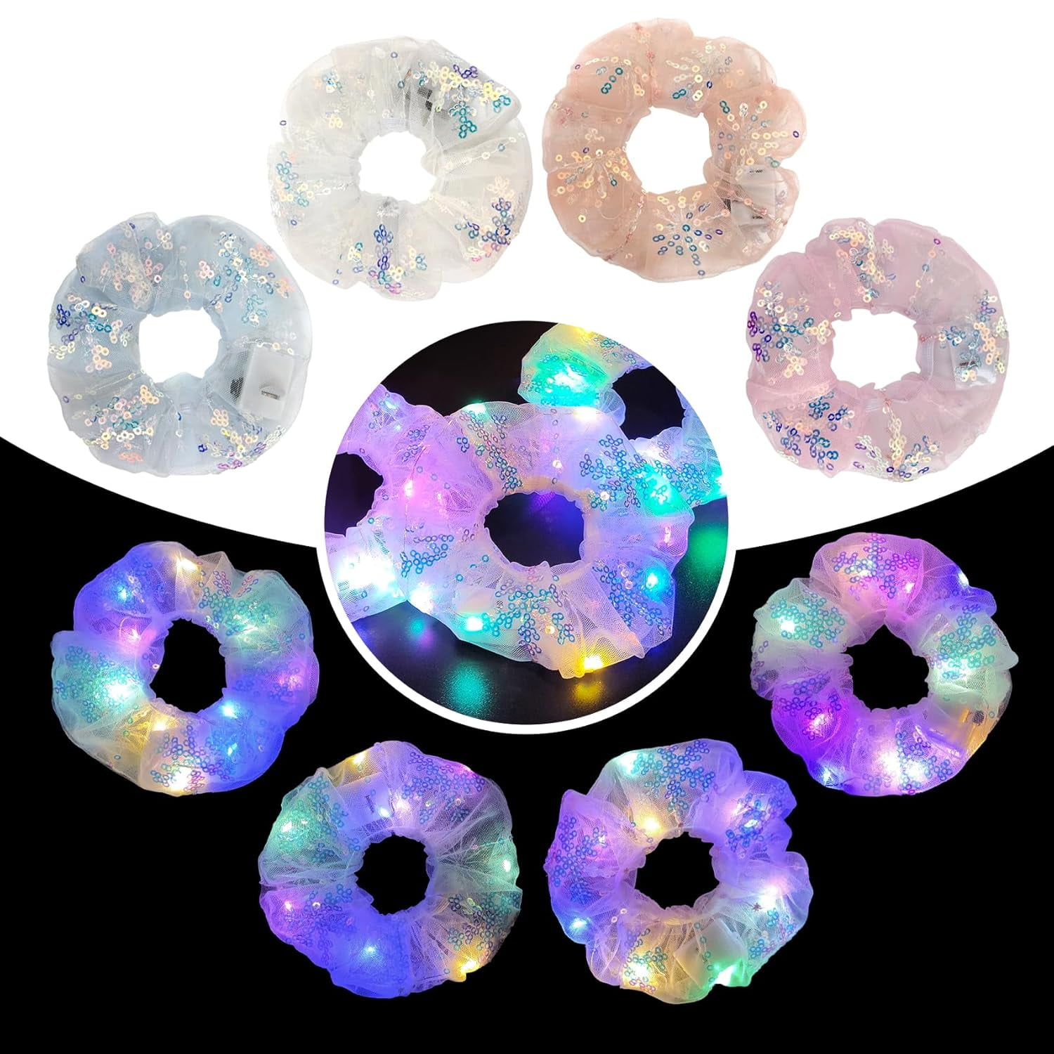 4 Pcs Light Up Hair Accessories for Girls Women, Sparkly Sequins Hair ...