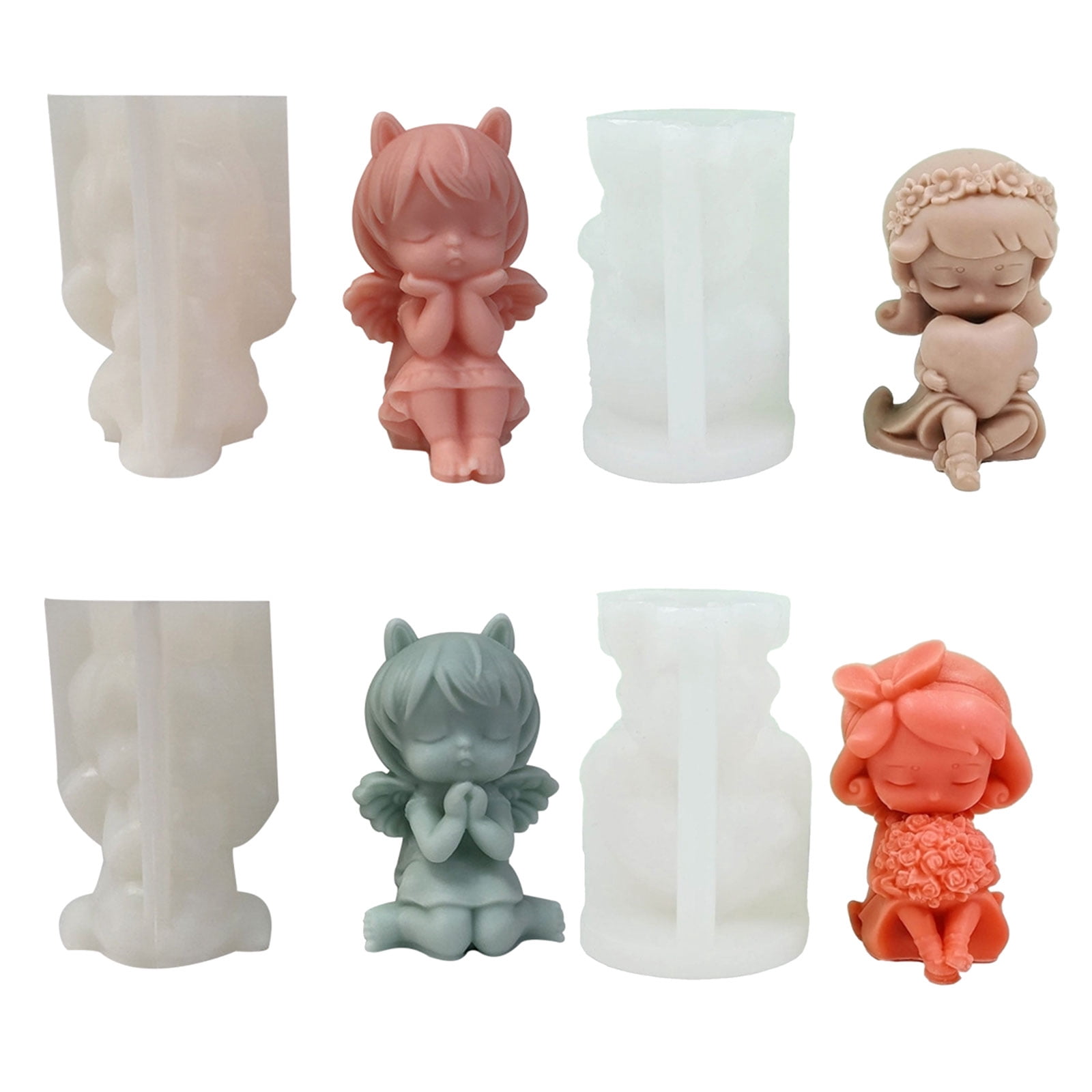 4 Pcs Little Girl Candle Molds Casting Molds Flower Girl Silicone Molds ...