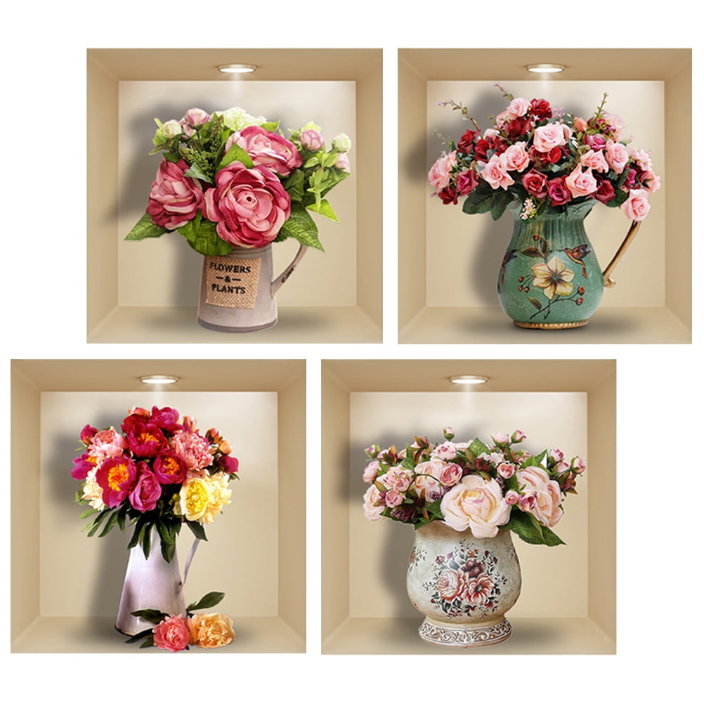 4 Pcs Living Room Decor Decorative Wall Sticker Plant Stickers 3d ...