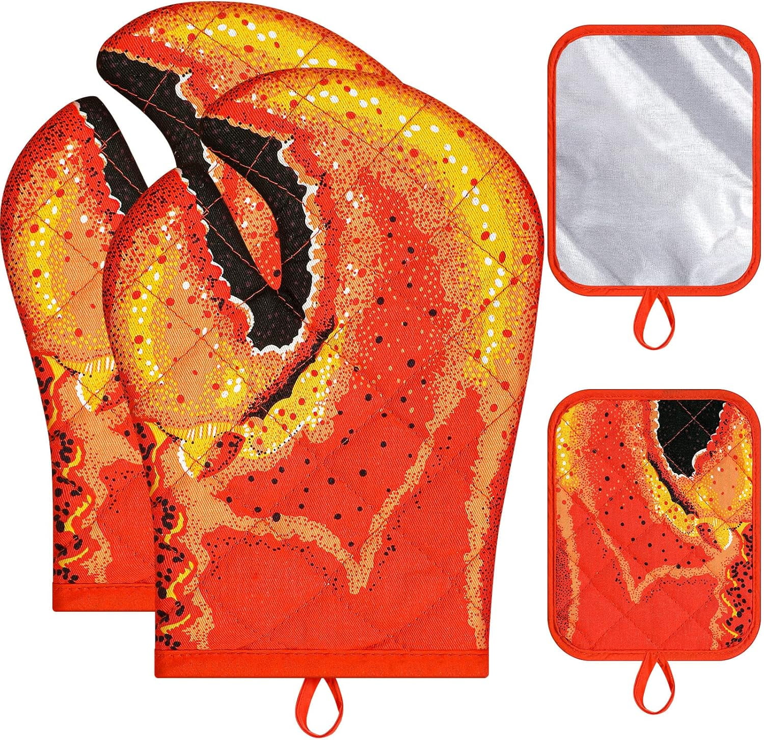 4 Pcs Lobster Claw Oven Mitts and Pot Holders Quilted Cotton Lining ...