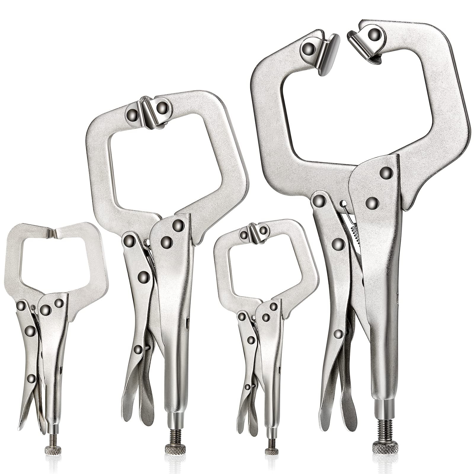 4 Pcs Locking C Clamp Set, Locking Pliers with Fixed and Swivel Pads, 6 ...