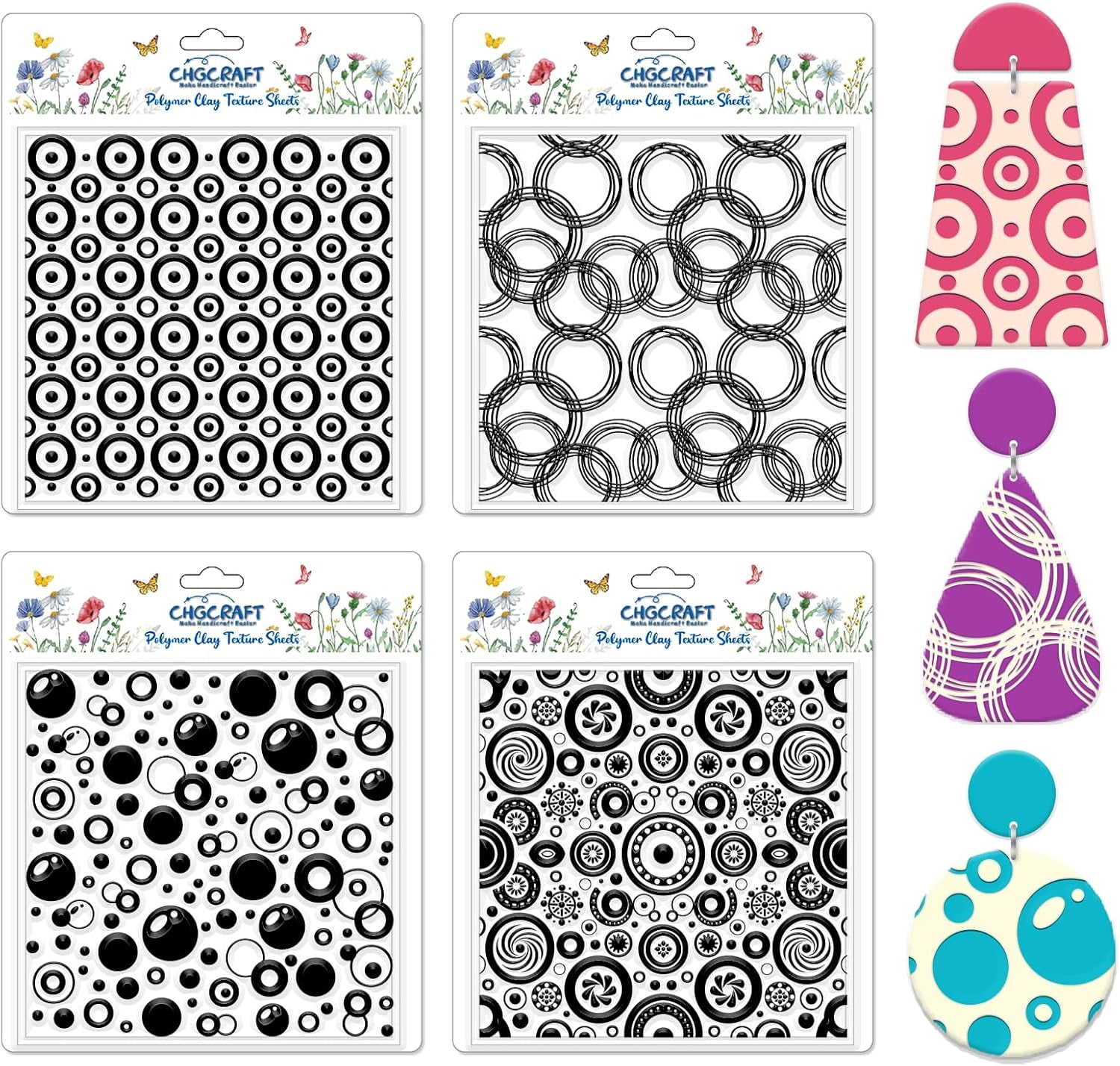 4 Pcs Looped Circles Polymer Clay Texture Sheets Artistic Dots Silicone ...