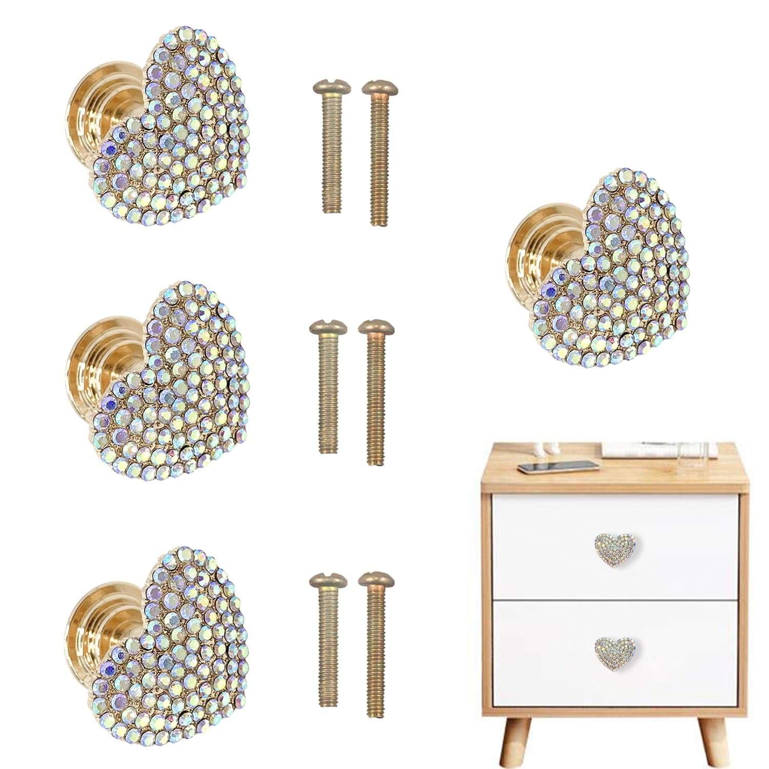 4 Pcs Love Knobs Heart Handles Diamond Handles Dresser Knobs Drawer ...