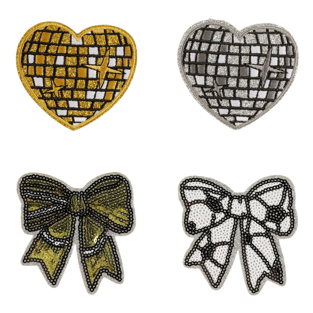 4 Pcs Lovely Bows Sewing Patches Heart Iron on Embroidered Patches ...