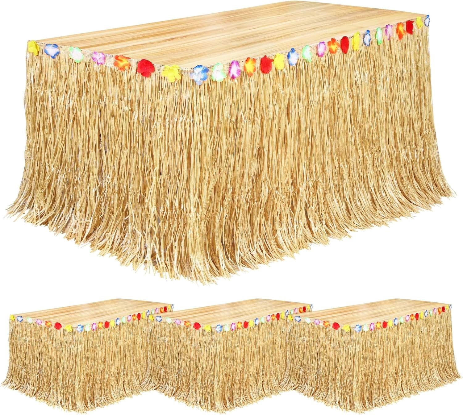 4 Pcs Luau Grass Table Skirt Natural 9 Feet x 29.5 Inch Hawaiian Table ...