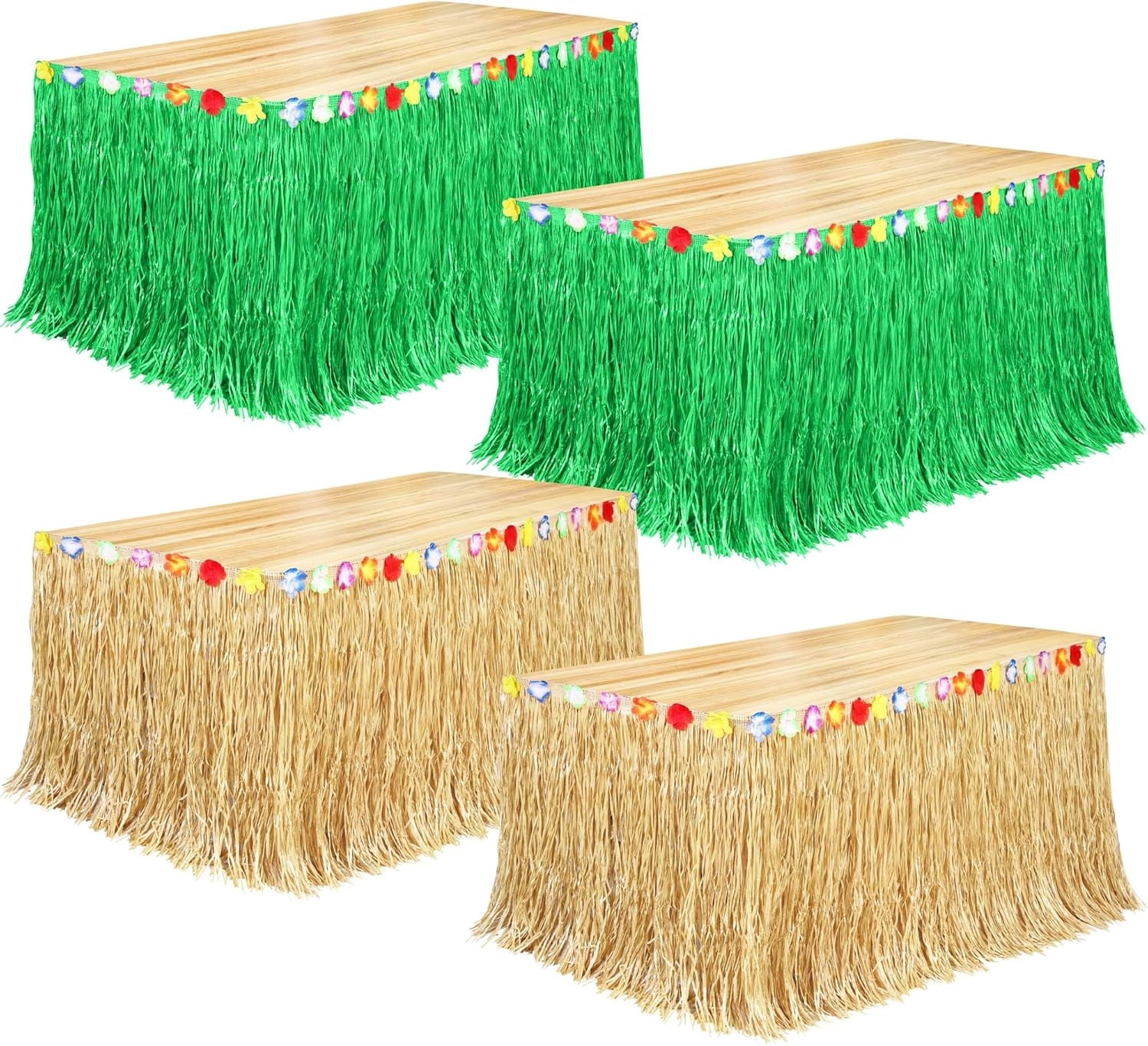 4 Pcs Luau Grass Table Skirt Natural 9 Feet x 29.5 Inch Hawaiian Table ...