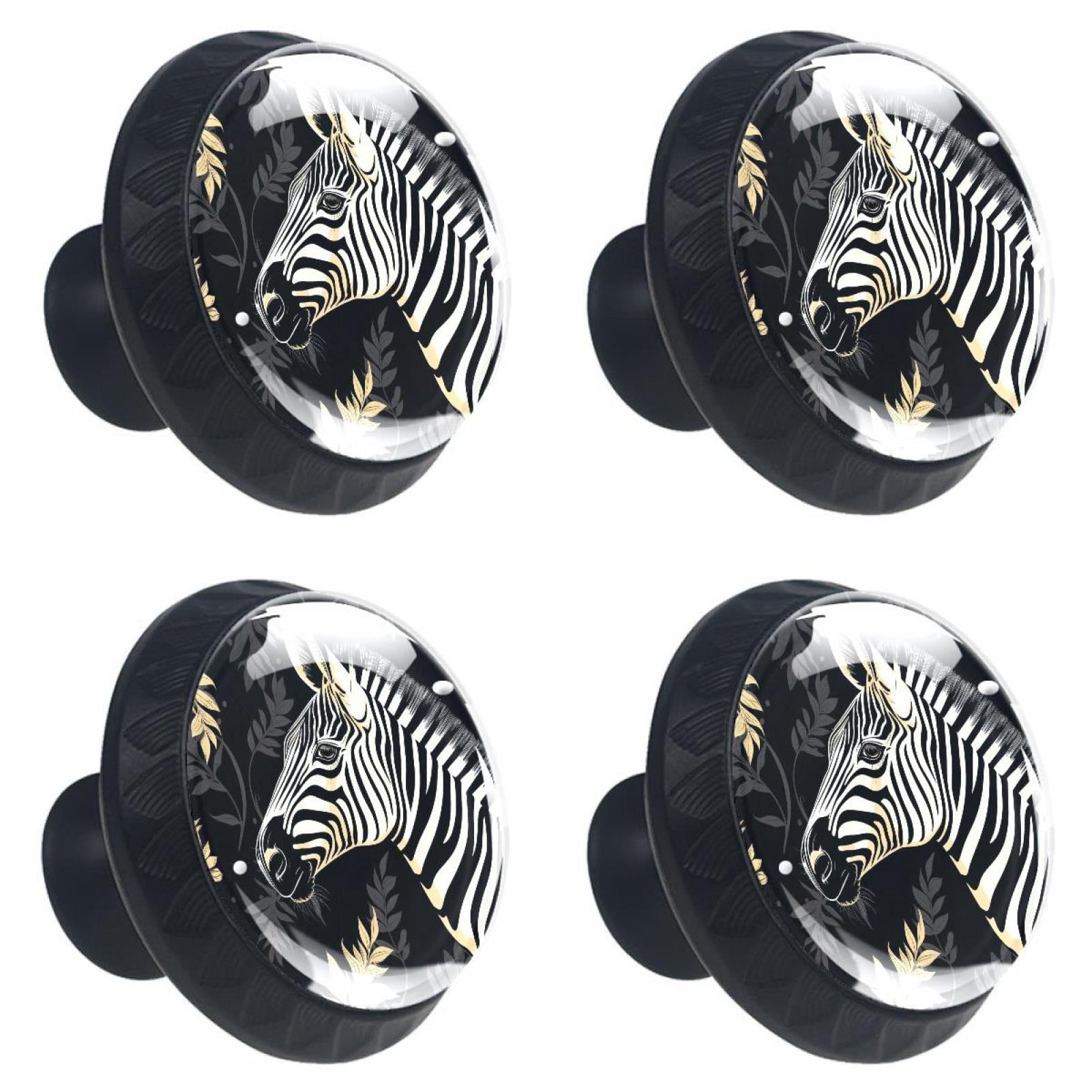 4 Pcs Luxuary Gold Zebra Print Cabinet Knobs 30mm Round Crystal Glass ...