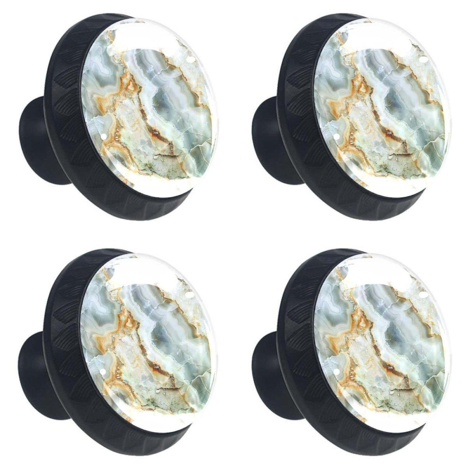 4 Pcs Luxurious Marble Texture Print Cabinet Knobs 30mm Round Crystal ...