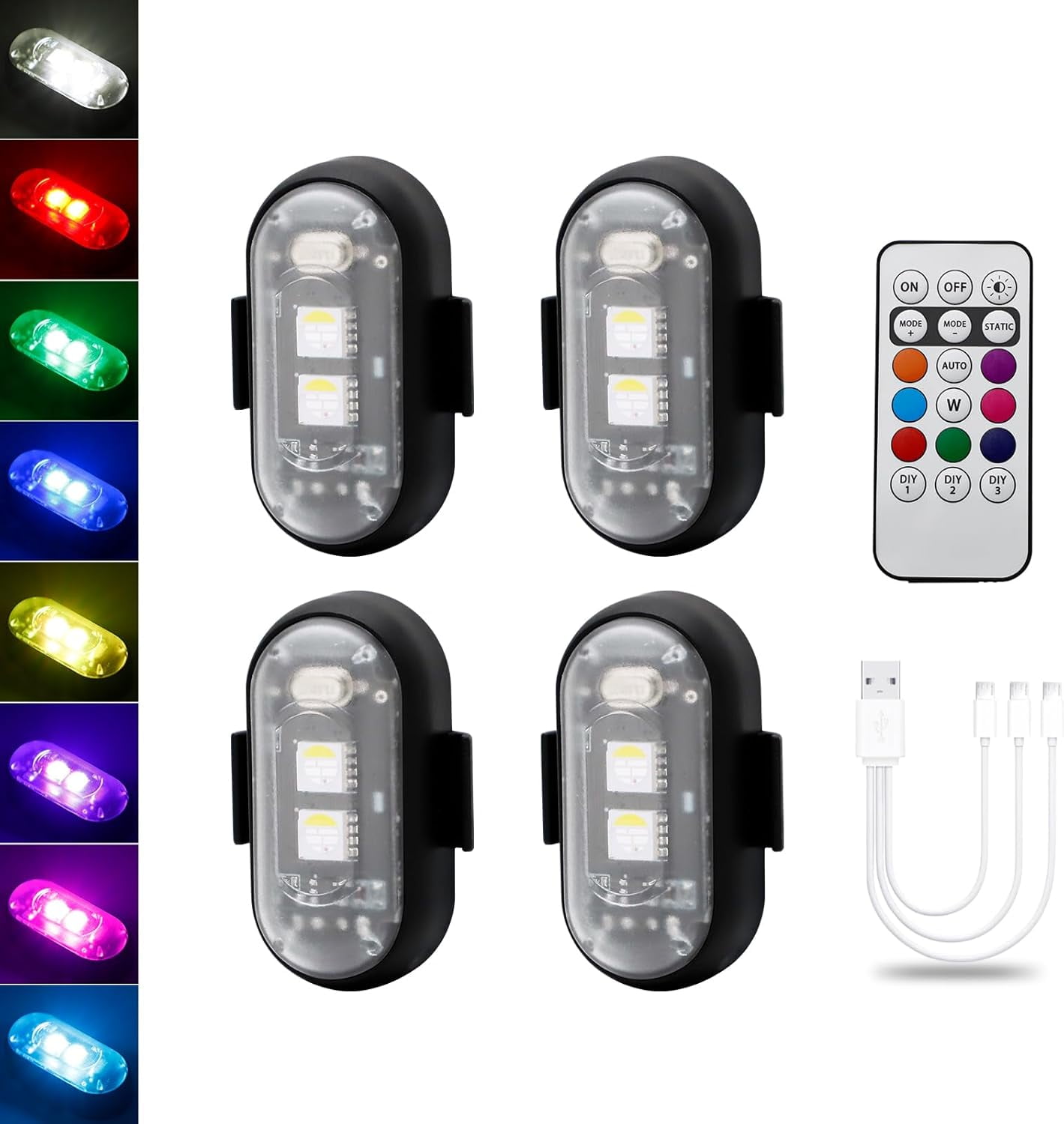 4 Pcs Magnetic Led Strobe Lights with Remote Control 8 Colors Wireless Led Anti Collision Lights ...