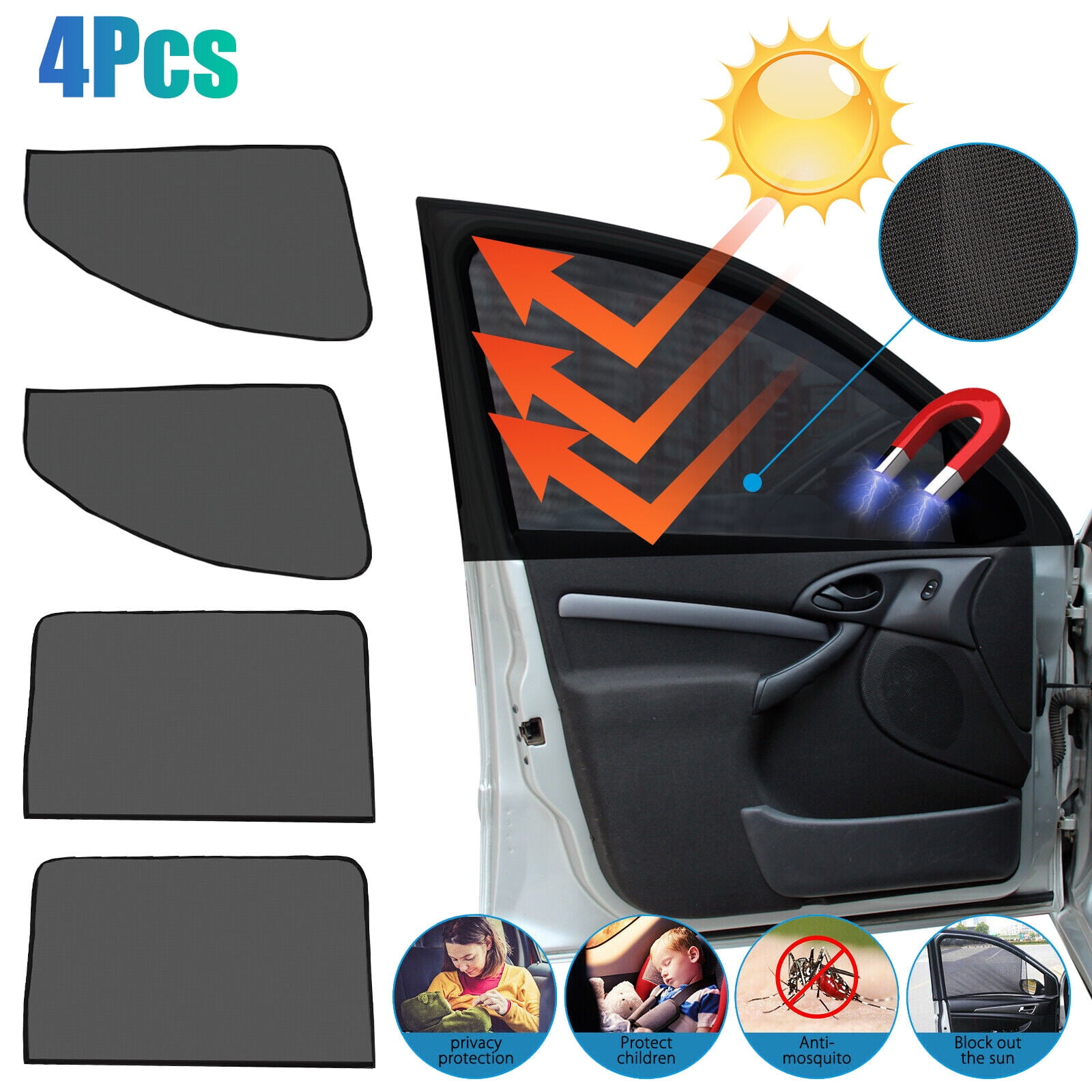 4 Pcs Magnetic Window Sun Shade Cover Car Side Visor Mesh Protector ...