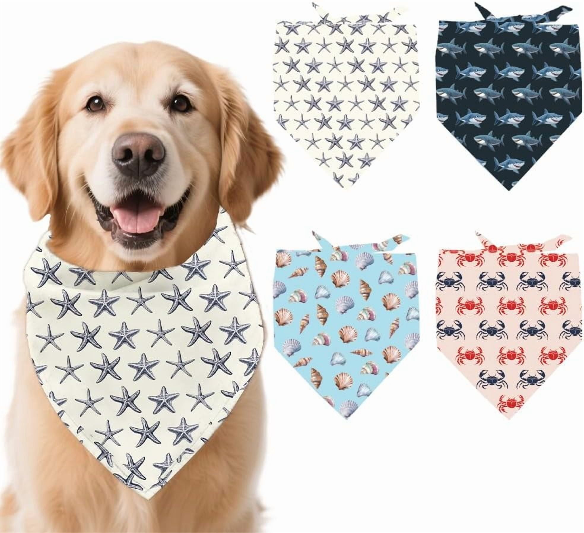 4 Pcs Marine Life Polyester Pet Bandanas Starfish Shell Crab Dog Scarf ...