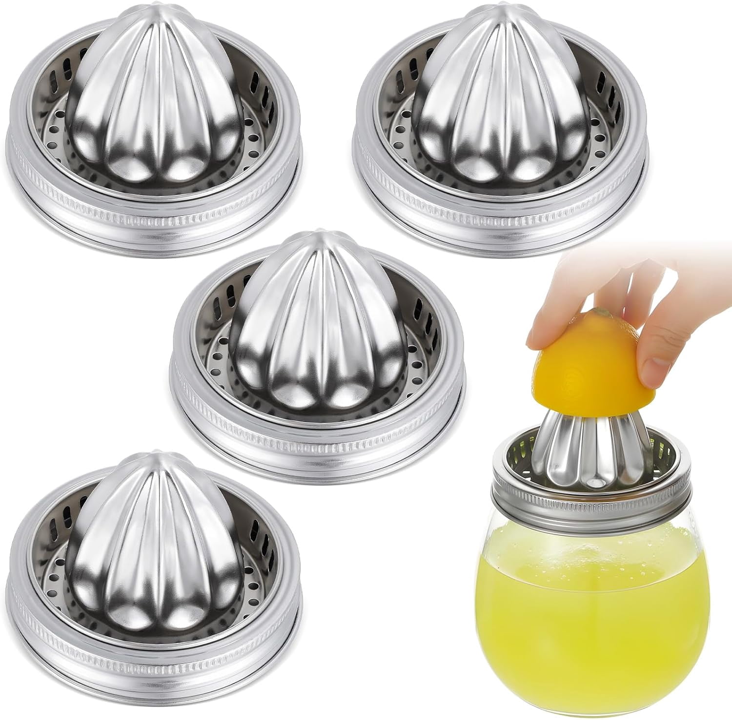 4 Pcs Mason Jar Juicer Lid 304 Stainless Steel Citrus Reamer Manual ...