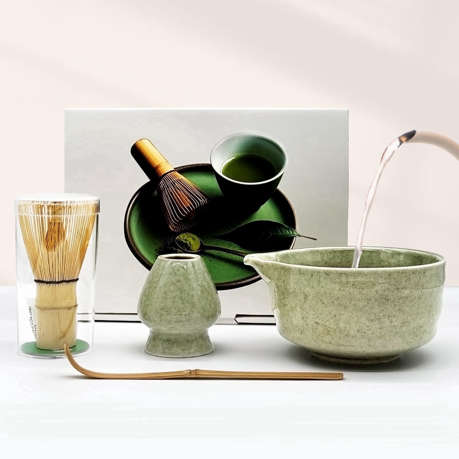 4 Pcs Matcha Whisk Set, Ceramic Matcha Kit Set Includes Matcha Bowl ...
