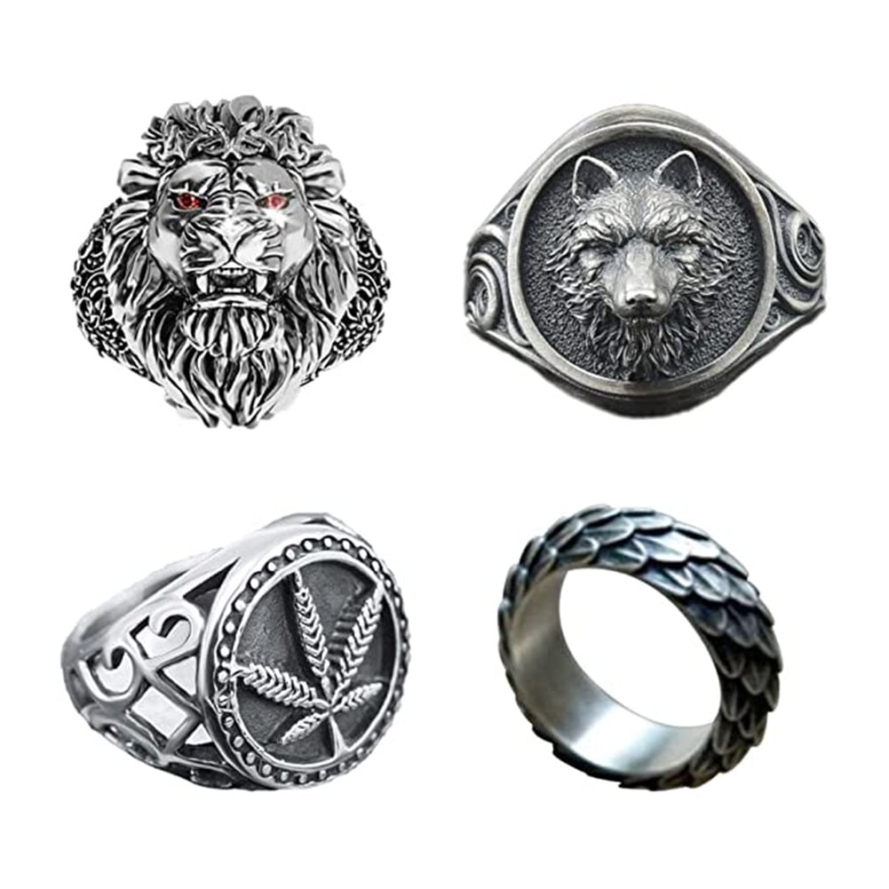 4 Pcs Men's Rings Band Stainless Steel Rings for Men Ring Set Vintage ...