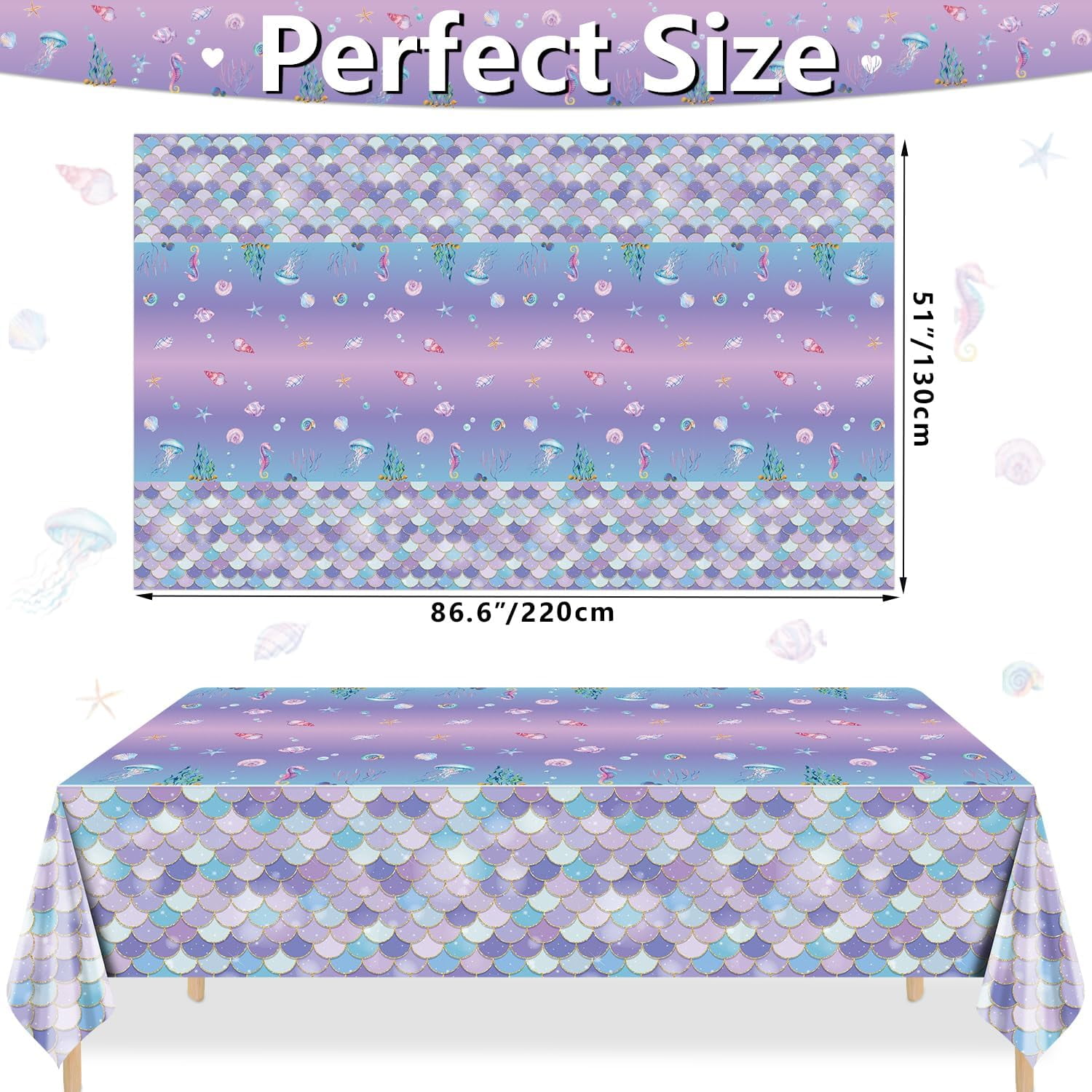 4 Pcs Mermaid Tablecloths, Mermaid Birthday Table Covers, Rectangular ...