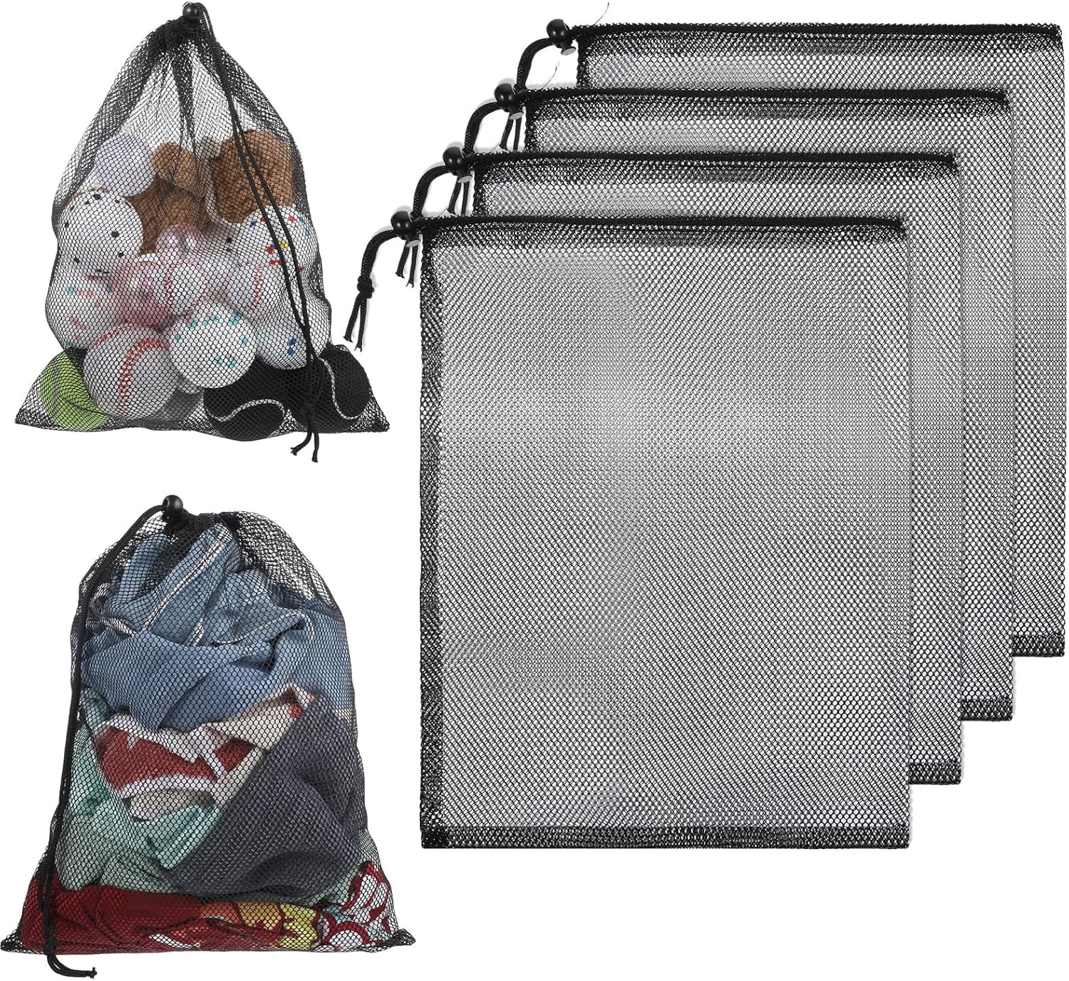 4 Pcs Mesh Bags Drawstring, Portable Mesh Laundry Bags, Multipurpose ...