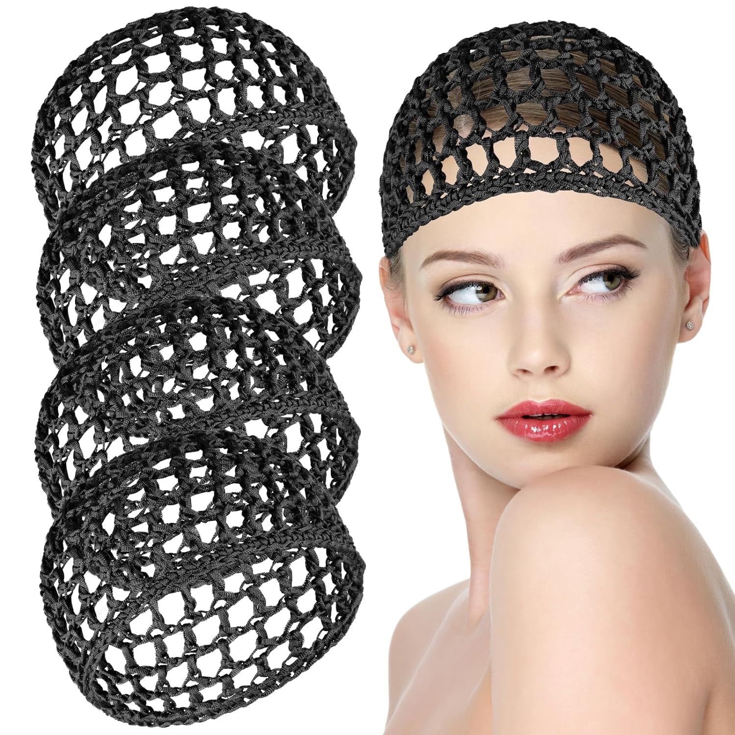 4 Pcs Mesh Crochet Hair Net, Rayon Knit Snood Hat, Hair Wrap for Sleep ...