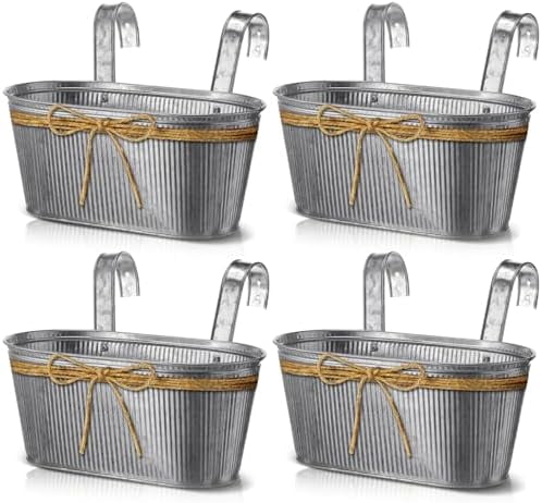 4 Pcs Metal Hanging Flower Pots, 10.6 Inch Vertical Grained Metal Color ...