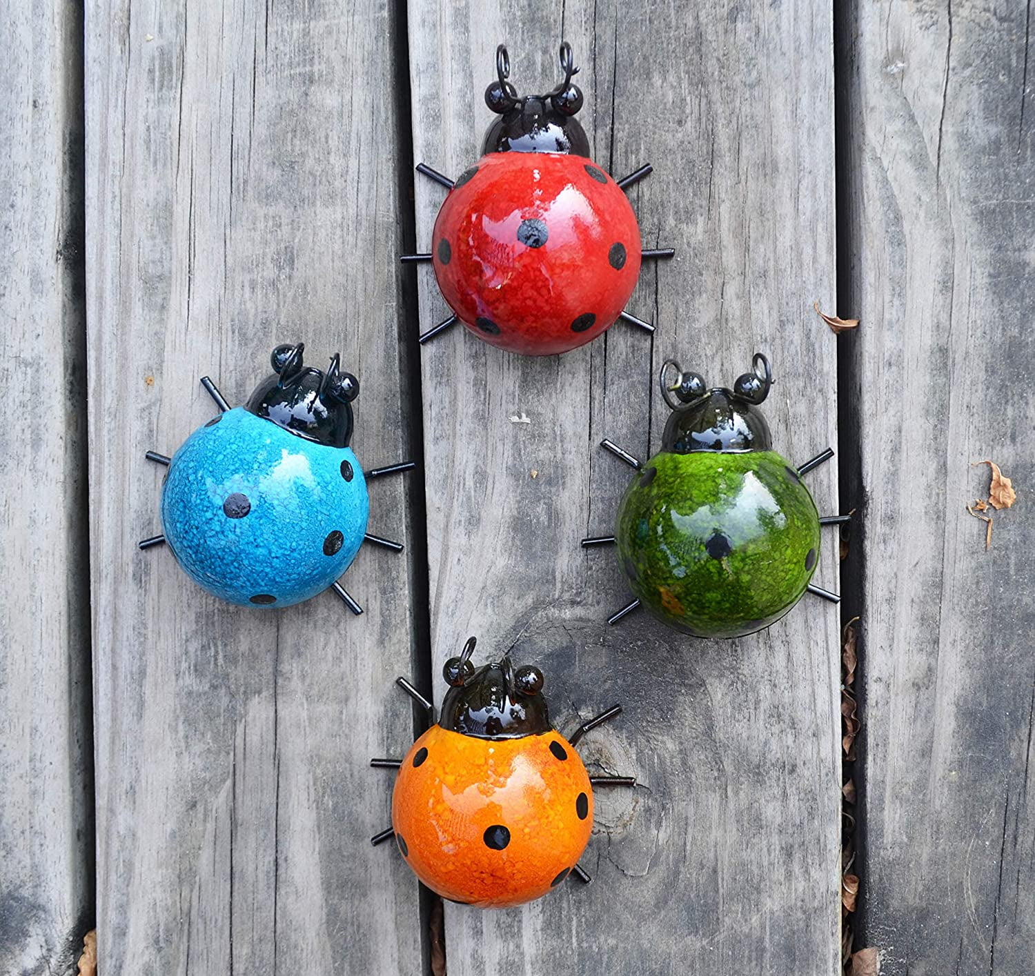 4 Pcs Metal Ladybug Garden Decor, Outdoor Wall Art Sculptures, Colorful ...