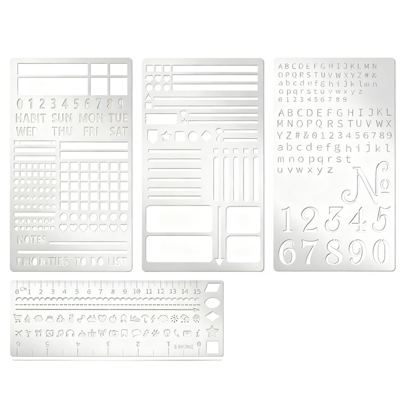 4 Pcs Metal Planner Stencil Journal Engraving Small Letter Stencils for ...