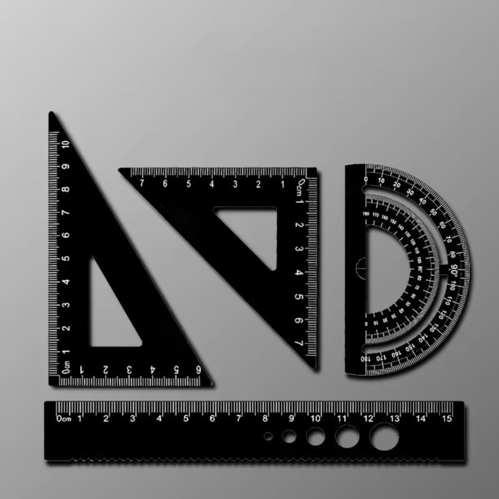 4 Pcs Metal Triangle Scale Ruler Protractor Set, Aluminum Alloy Geometric Protractor ...