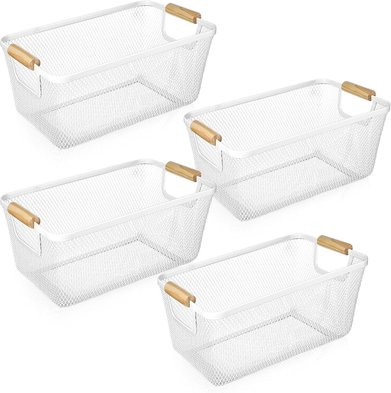 4 Pcs Metal Wire Basket with Wooden Handles Mesh Steel Storage Baskets ...