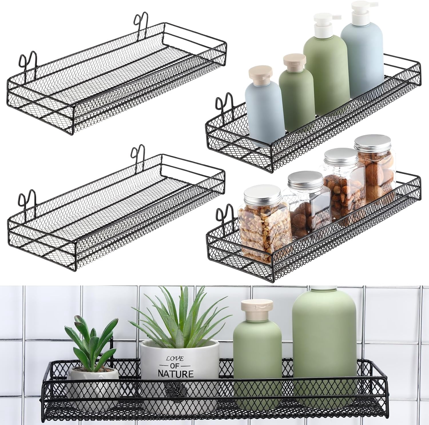 4 Pcs Metal Wire Mesh Basket for Gridwall Black Hanging Wire Mesh ...