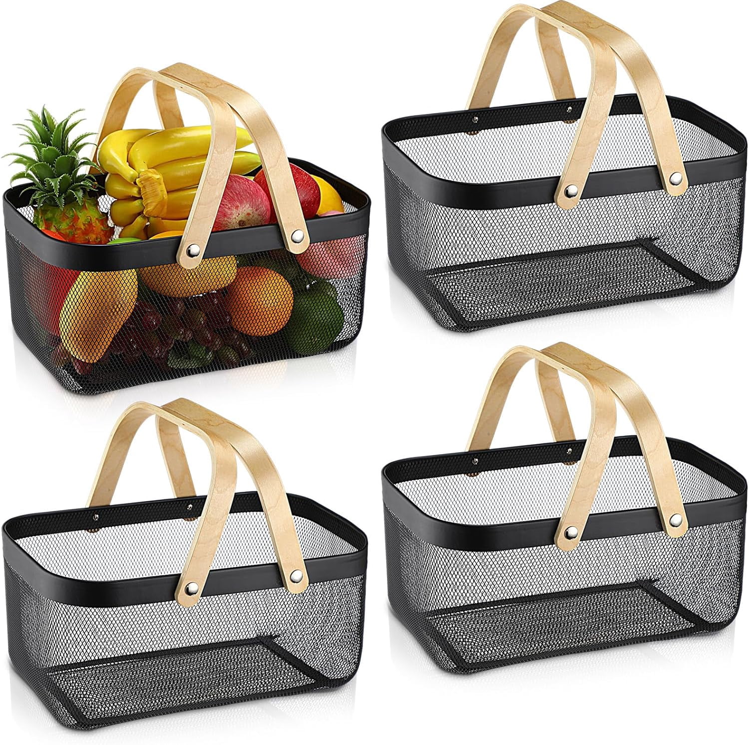 4 Pcs Metal Wire Storage Basket with Handle Mesh Garden Harvest Basket ...