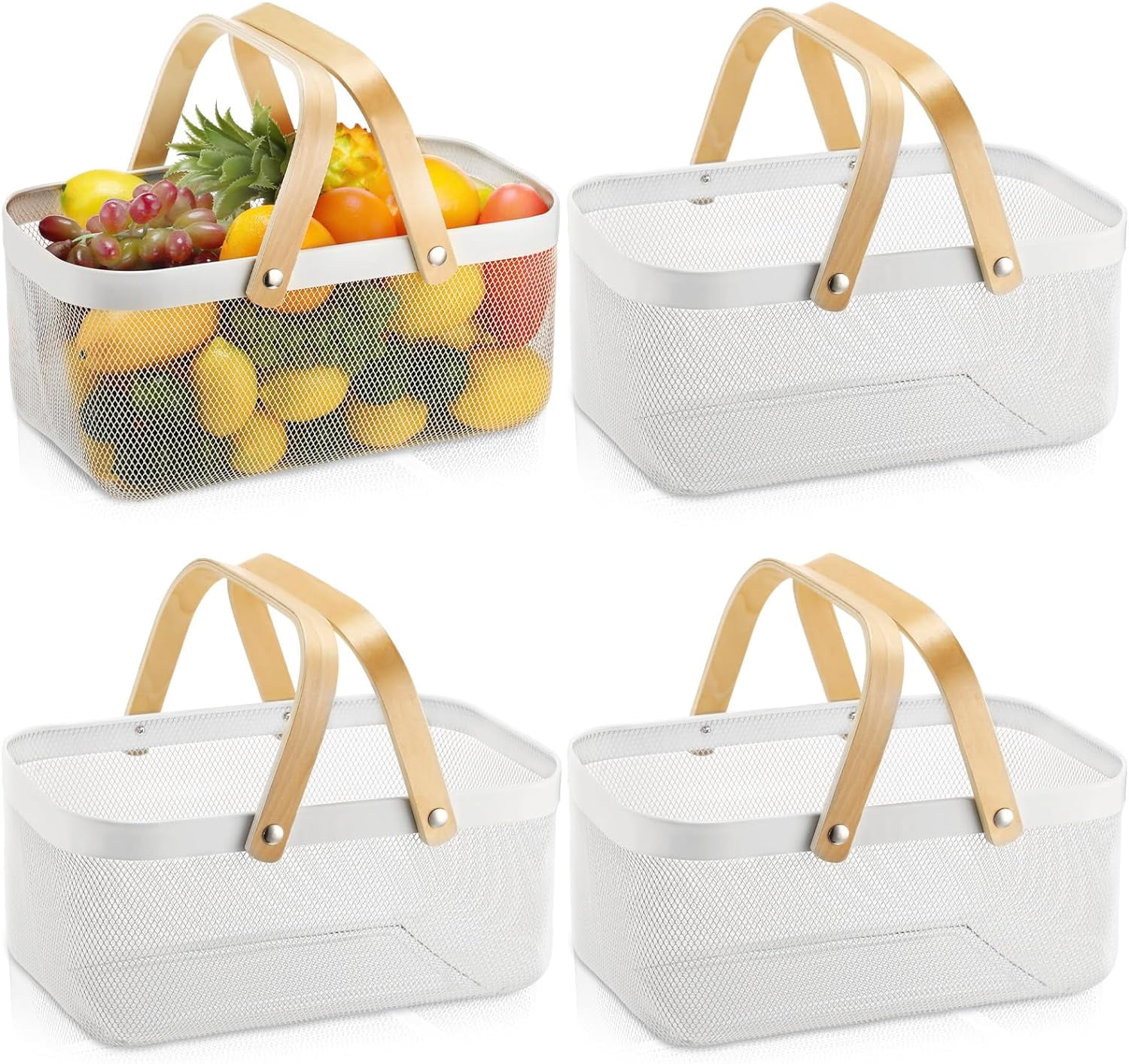 4 Pcs Metal Wire Storage Basket with Handle Mesh Garden Harvest Basket ...