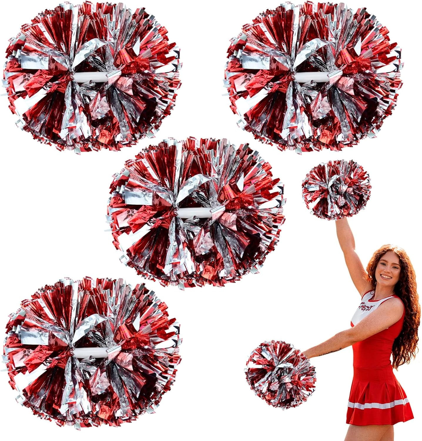 4 Pcs Metallic Cheerleading Pom Poms, 12Inch Cheerleader Pompoms with ...
