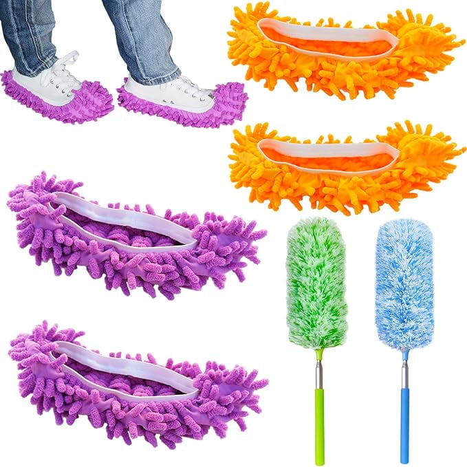 4 Pcs Microfiber Duster Kit, Include 2 Pairs of Chenille Shoe Cover ...