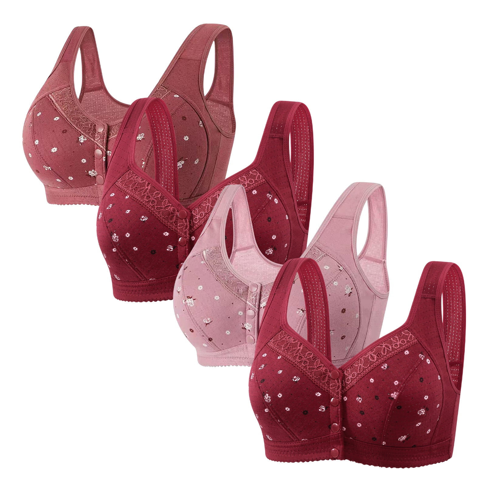 4 Pcs Middle Elderly Ladies Cotton Bra Plus Size Ultra Soft Comfort Cup Bra Seniors Women Front