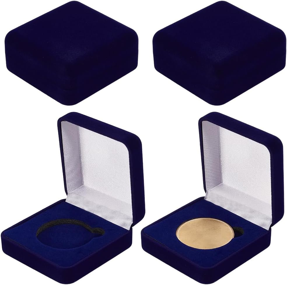 4 Pcs Midnight Blue Velvet Presentation Box Inner Diameter 1.57 inch ...