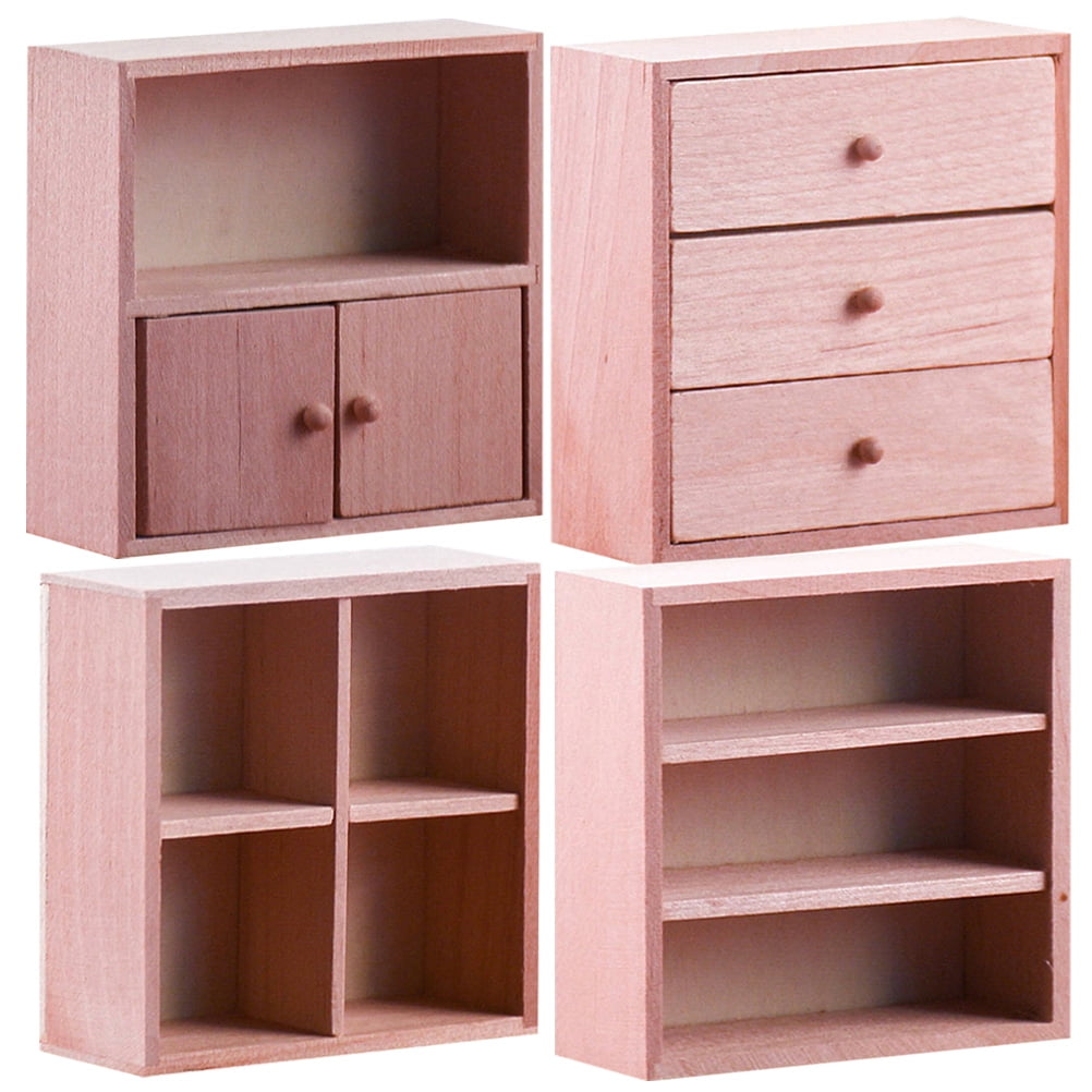 4 Pcs Mini Cabinet Decoration Miniature Dollhouse Furniture Wood ...