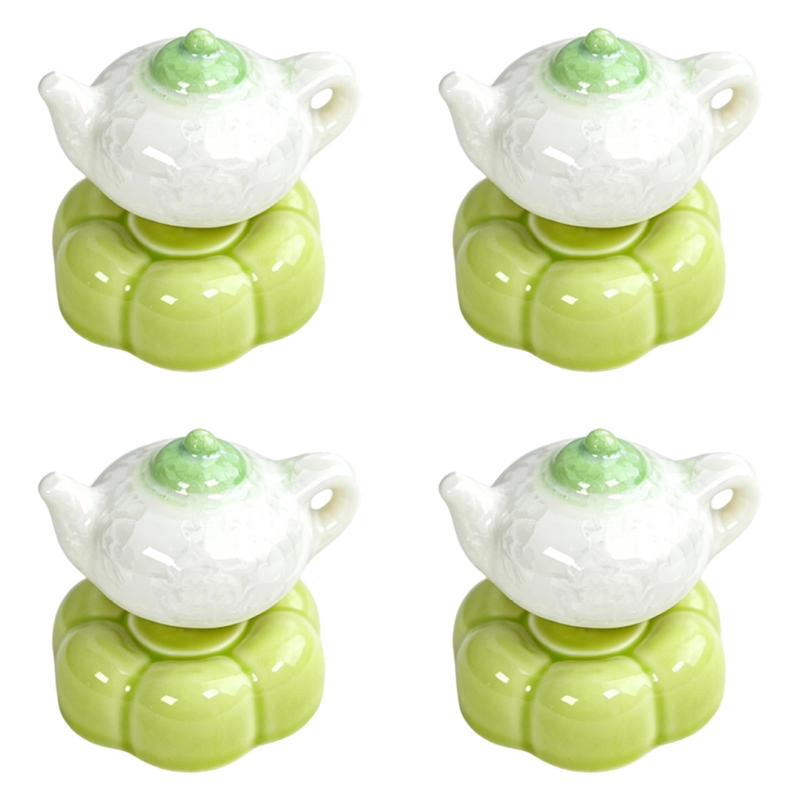 4 Pcs Mini Ceramic Rotating Teapot Decor, Crystalline Glaze Tea ...