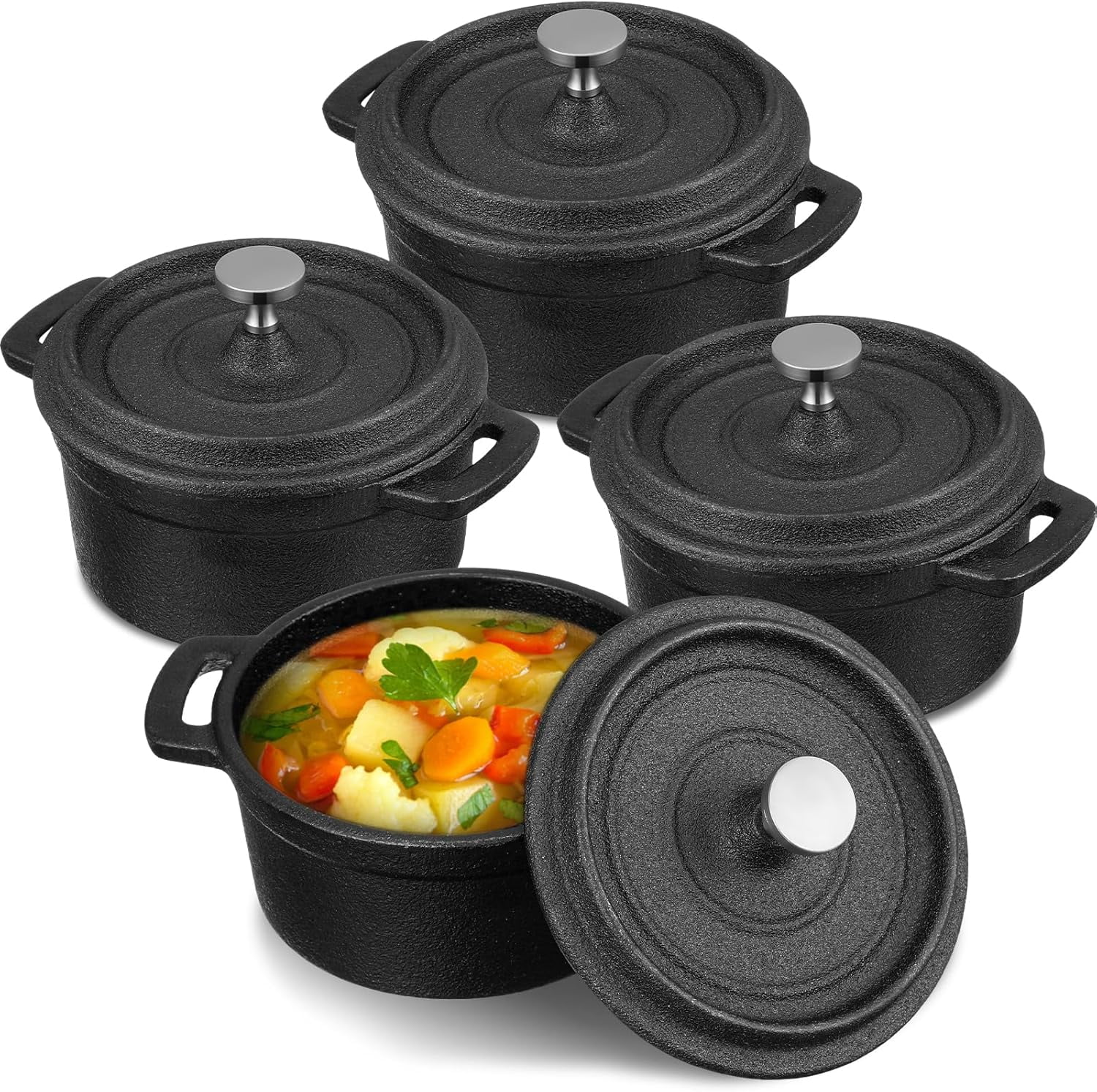 4 Pcs Mini Dutch Oven Small Round Iron Cocotte Black Dutch Oven Pot ...