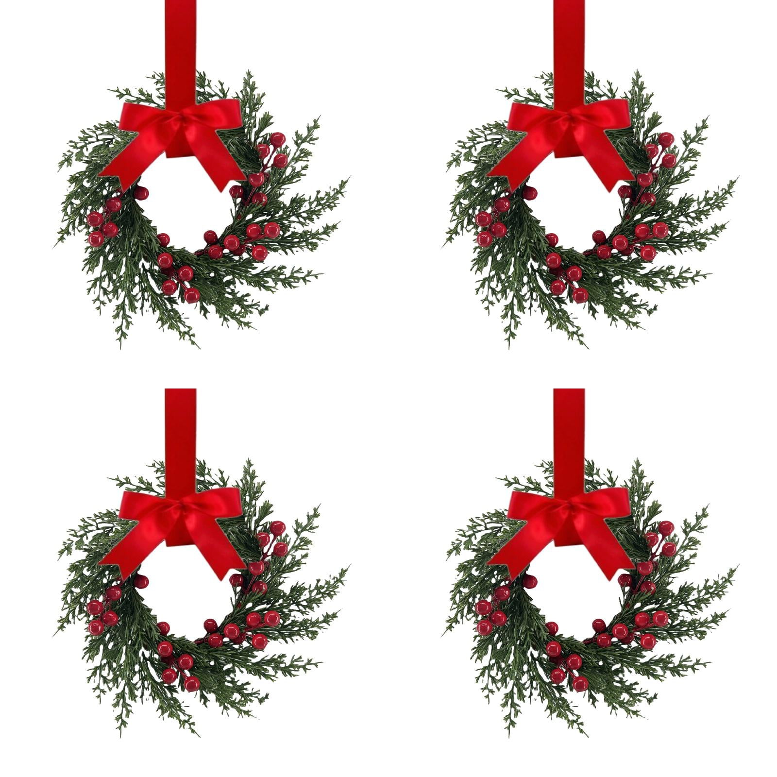 4 Pcs Mini Greenery Christmas Wreaths for Kitchen Cabinets, Doors ...