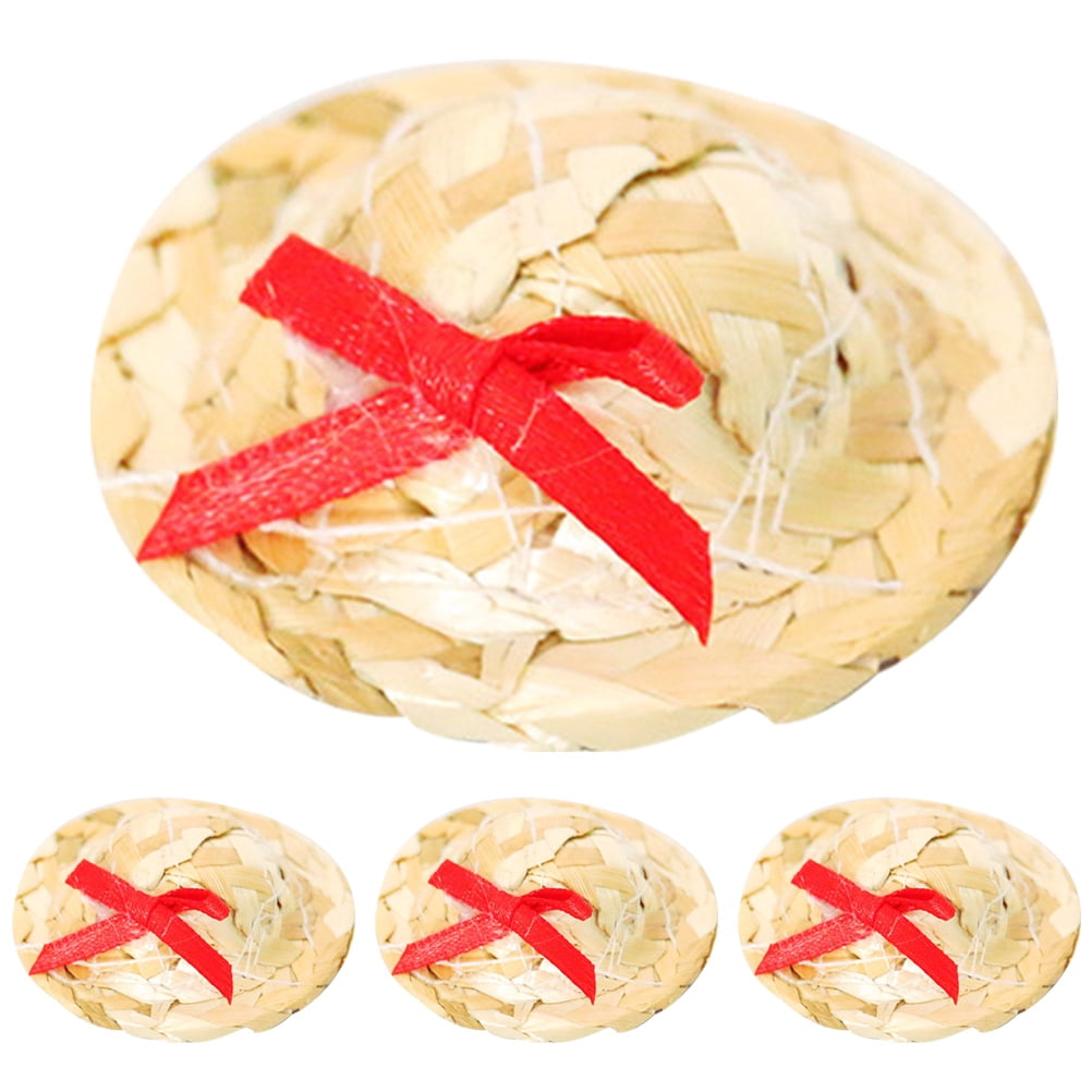 4 Pcs Mini Straw Hat Figurines House Decoration Model Models Hats ...