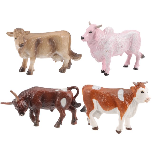 4 Pcs Miniature Animals Model Highland Cow Decor Farm Toys Cows Child ...