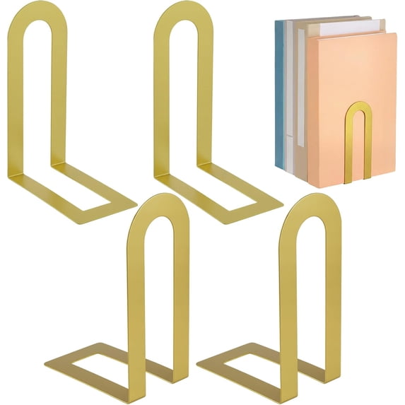 4 Pcs Modern Metal Book Ends for Shelves Decorative Small Bookends Book ...