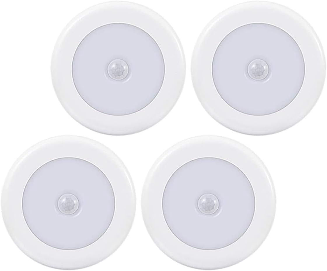 4 Pcs Motion Activated LED Night Lights, White Cool Light Battery ...