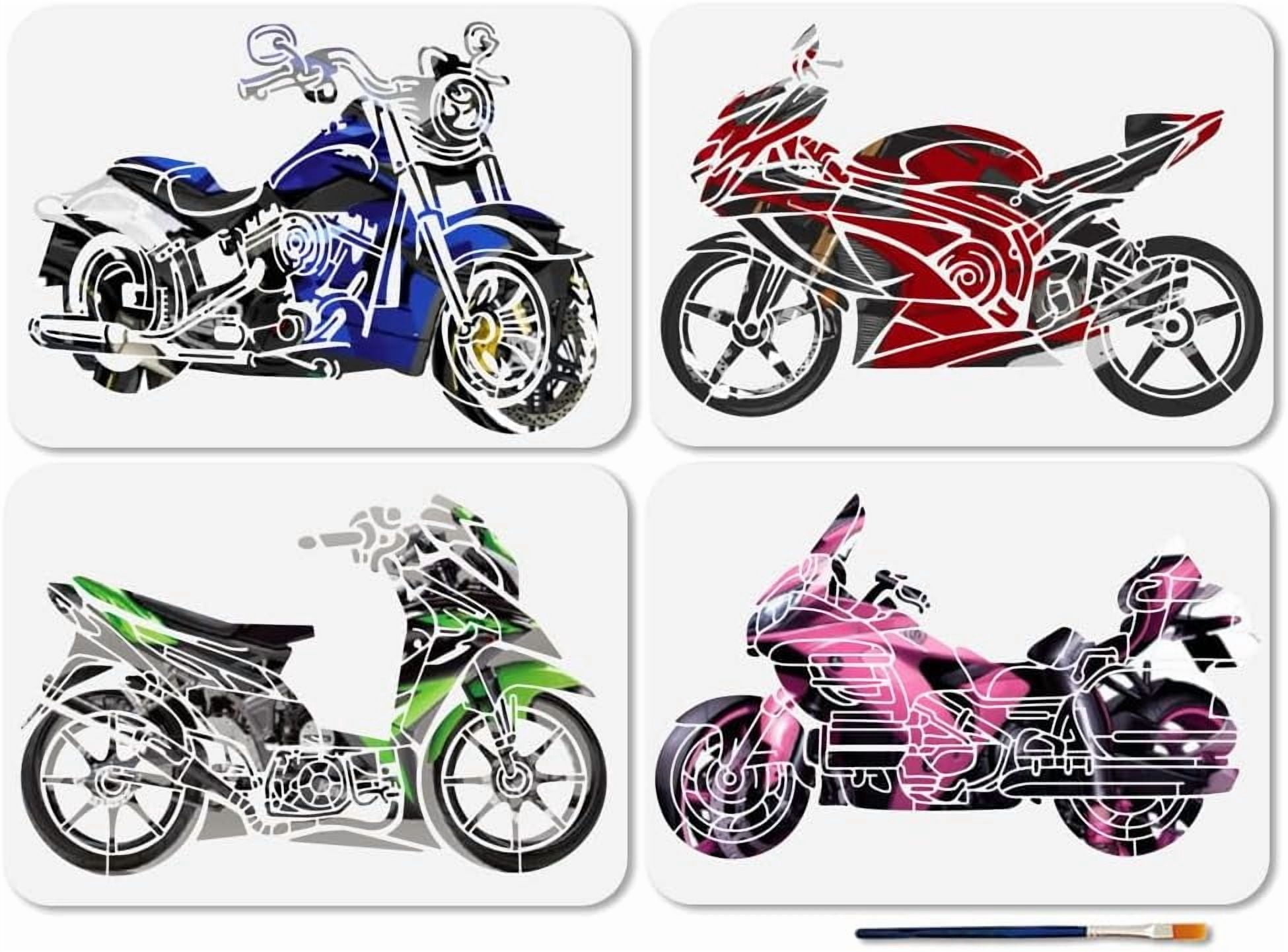 4 Pcs Motorcycle Stencils Reusable Motorbike Pattern Stencils Painting ...