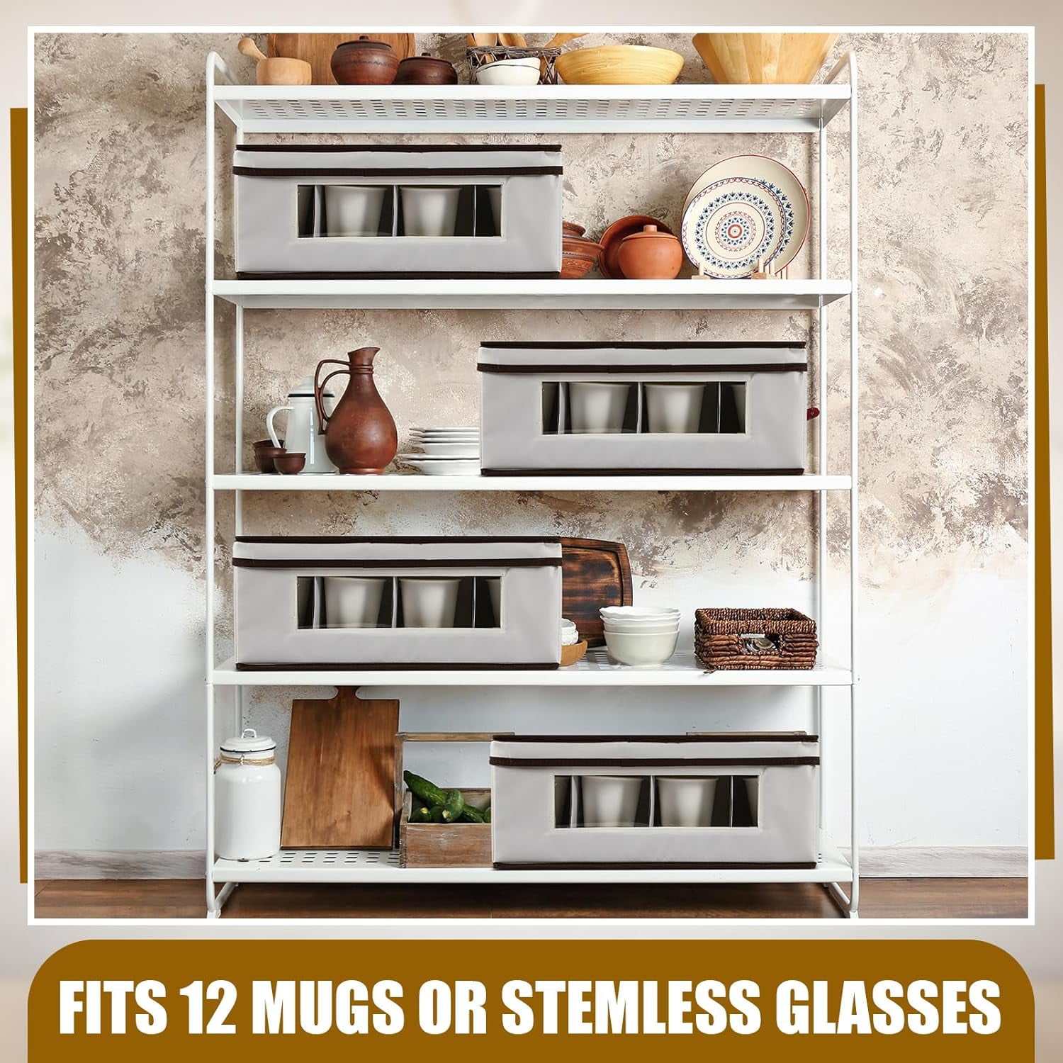 4 Pcs Mug Storage Box with Dividers 12 Compartment Stemware Storage ...