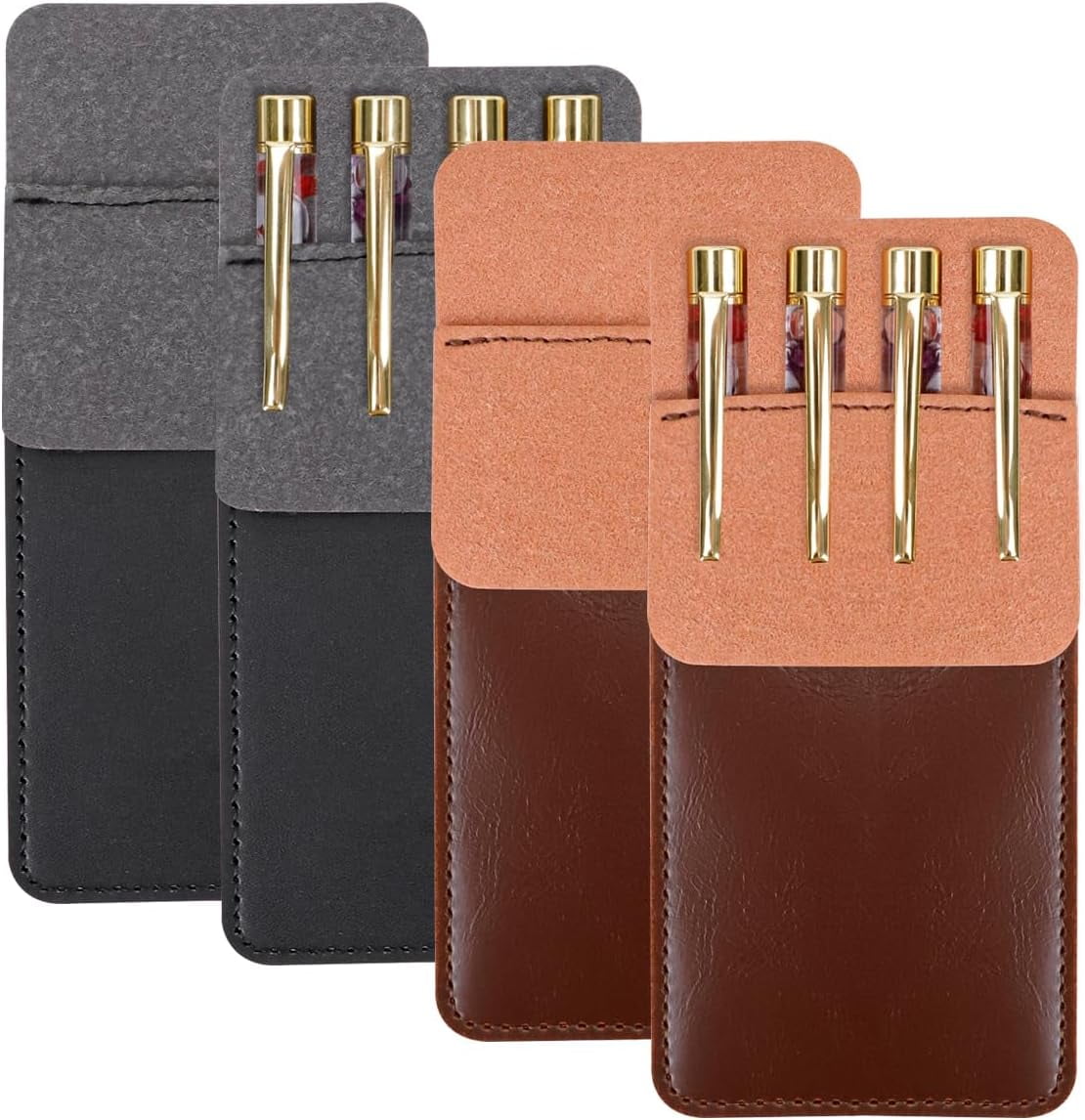 4 Pcs Multi-Purpose Pocket Protector, Leather Pen Pouch Holder ...